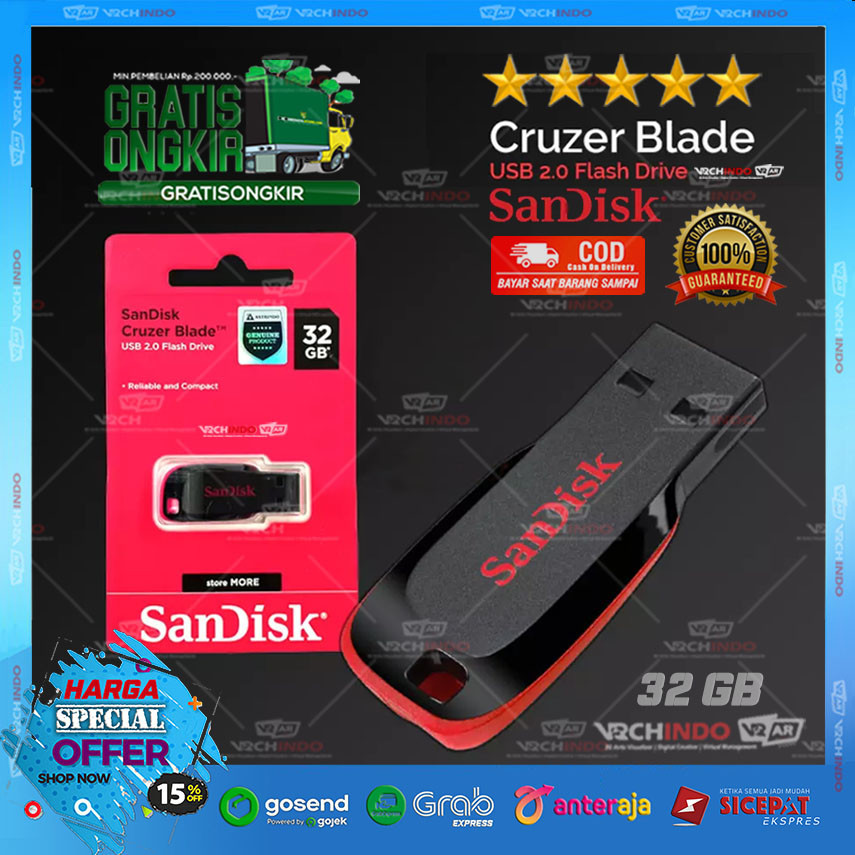 Jual Flashdisk 32GB SanDisk CZ50 Cruzer Blade - Original Garansi Resmi Astrindo !! | Shopee ...