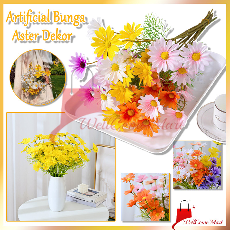 Jual 1 Tangkai Isi 5 Cabang 15 Kepala Bunga Aster /Bunga Daisy Hias Plastik Murah Dan Import ...