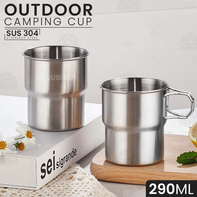 Jual SUS304 Gelas Mug 290ml Camping Stainless Steel Outdoor Cup Multifungsi | Shopee Indonesia