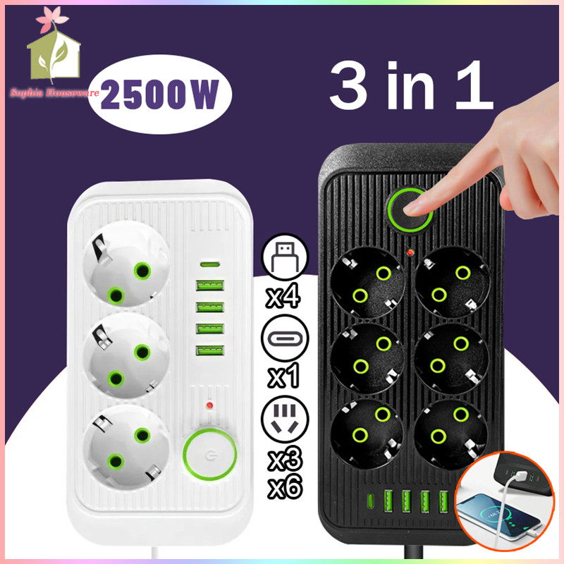 Jual Colokan Listrik Power Socket Stop Kontak Fast Charging 3/6 Socket 4 USB 1 Type C Port 2 ...