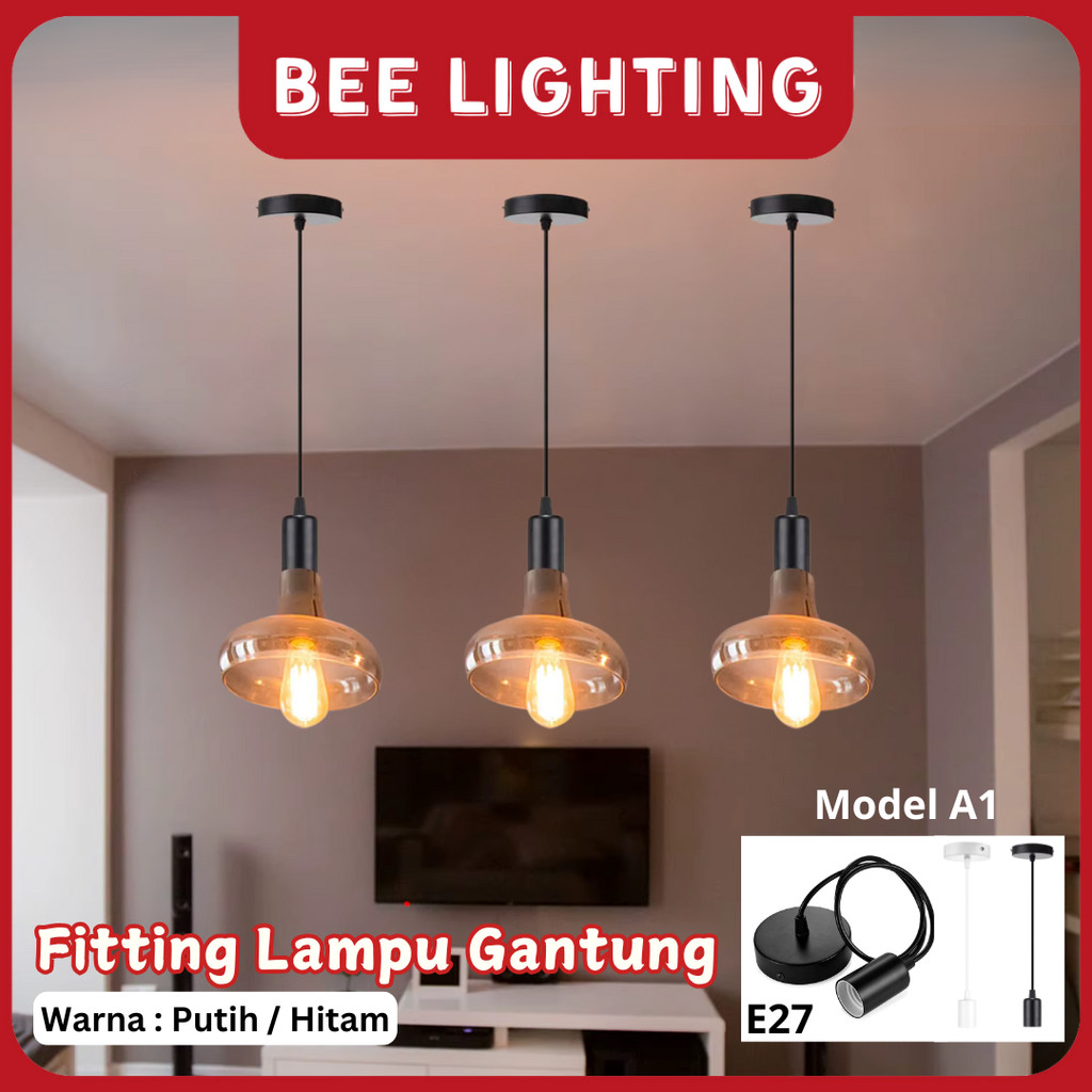 Jual BEE LIGHTING (GARANSI 1 TAHUN) Fitting Lampu Gantung E27 Putih Hitam Model A12 BL | Shopee ...