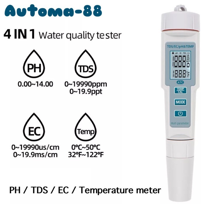 Jual FC99 PH TDS EC Temperature Meter EZ-9908 Alat Ukur Kualitas Air 4 ...