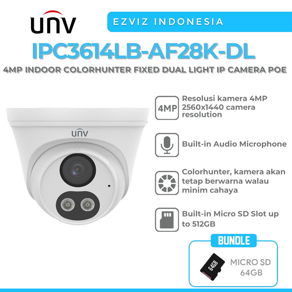 Jual UNV IPC3614LB-AF28K-DL 4MP INDOOR COLORHUNTER FIXED DUAL LIGHT IP ...