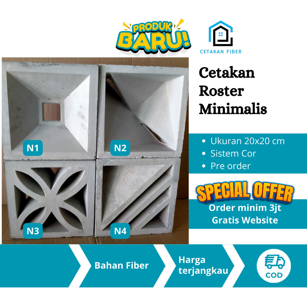 Jual cetakan roster pagar minimalis bahan fiber dua muka / cetakan ...