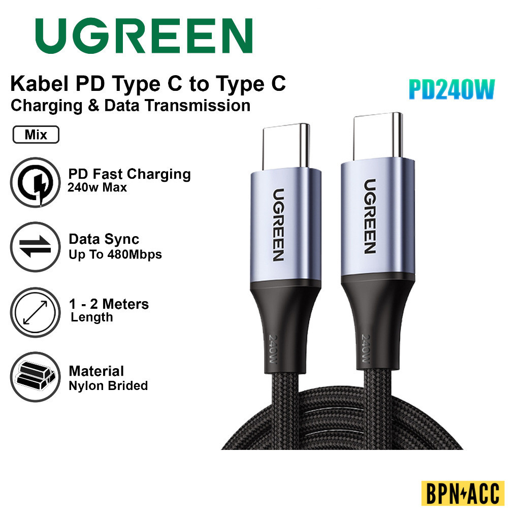 Jual UGREEN Cable USB-C to USB-C 240W PD Fast Charging Cable | Shopee ...