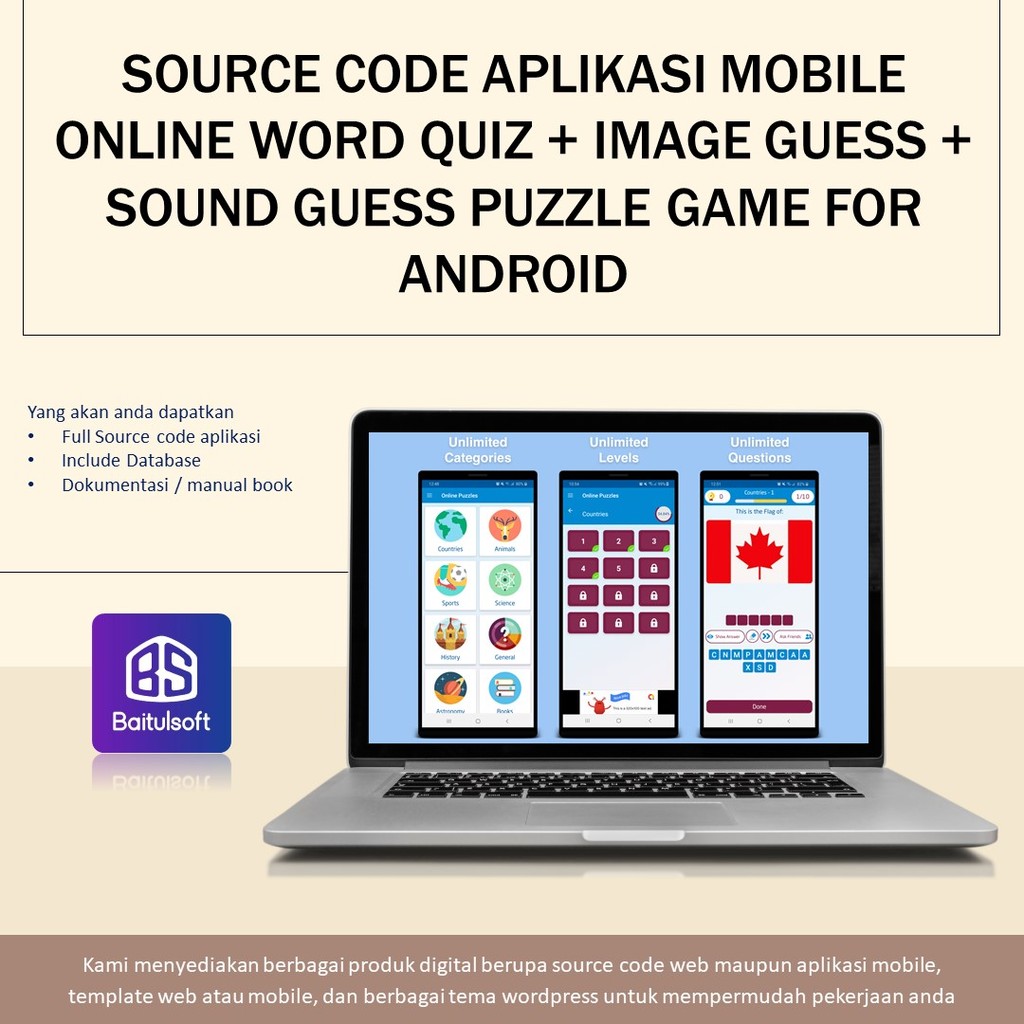 Jual SOURCE CODE APLIKASI MOBILE ONLINE WORD QUIZ + IMAGE GUESS + SOUND ...