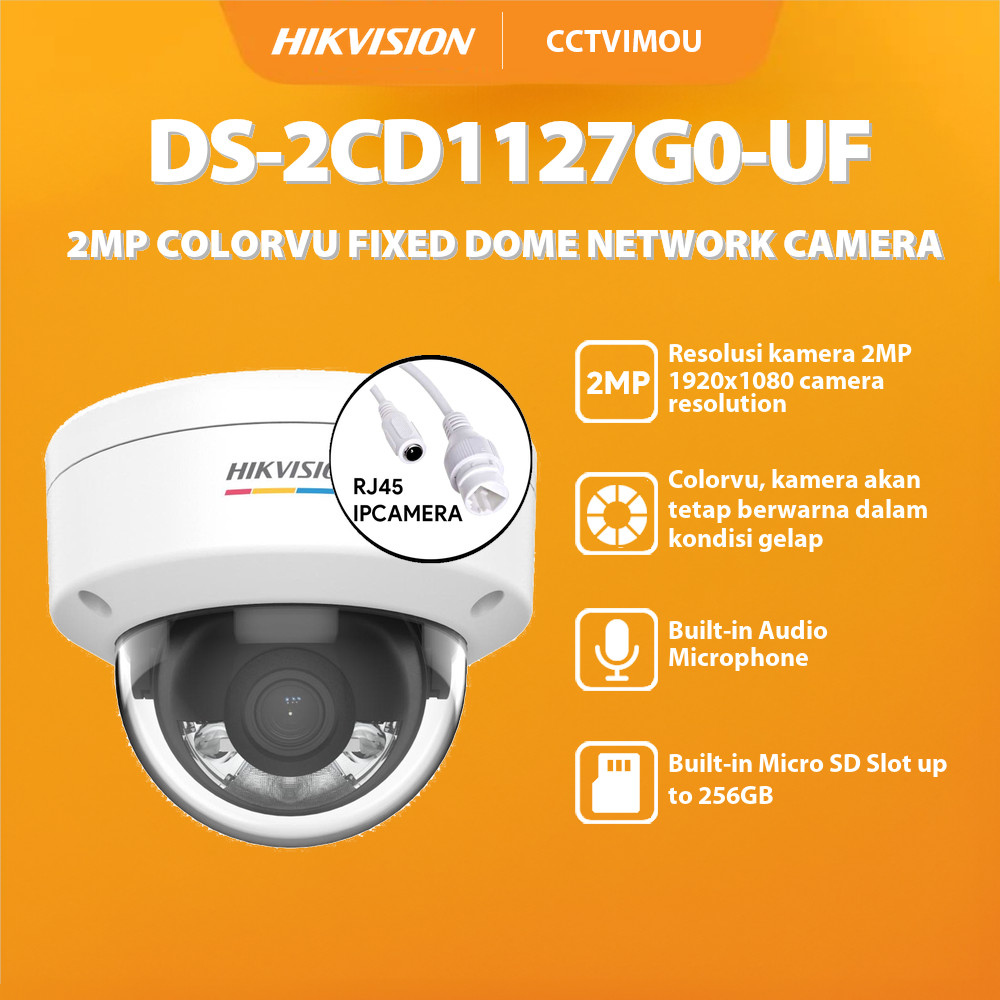 Jual HIKVISION DS-2CD1127G0-UF 2MP COLORVU AUDIO H.265 DOME POE IP CAMERA | Shopee Indonesia