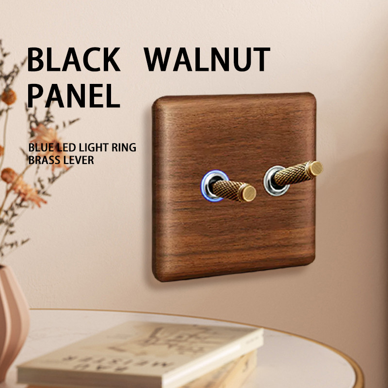 Jual Wall Light Switch with Led Indicator Light Wood Toggle Switch and ...