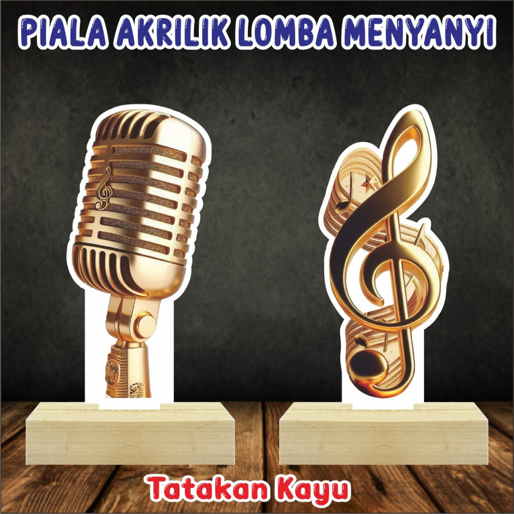 Jual Piala Akrilik Mic Karaoke Tatakan Kayu/Souvenir Hadiah Lomba ...