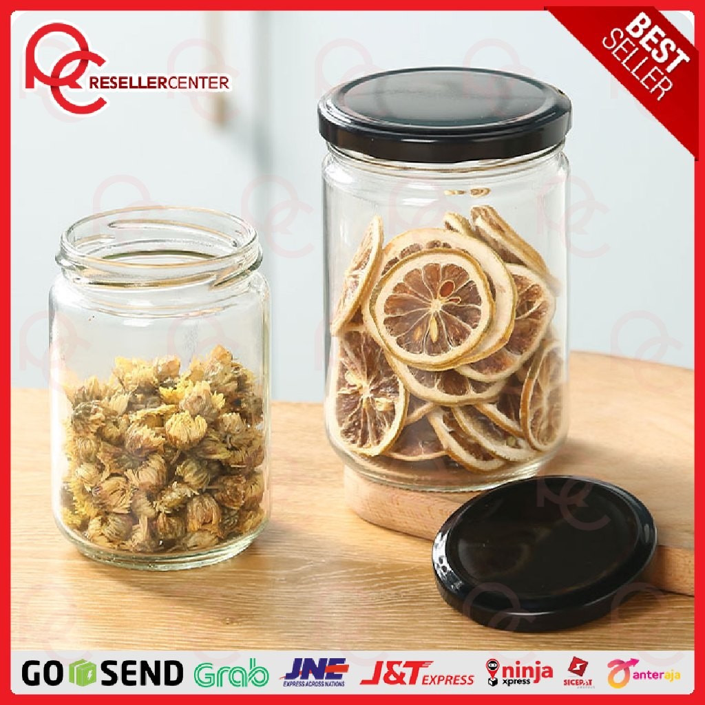 Jual Round Glass Jar Black Cap 50ML 100ML 240ML / Jar Kaca Bening Tutup ...