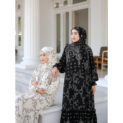 Jual Ventedaily - Mafaza Gamis Muslim Set Hijab Ceruty With Furing Dress Panjang Busui Friendly ...