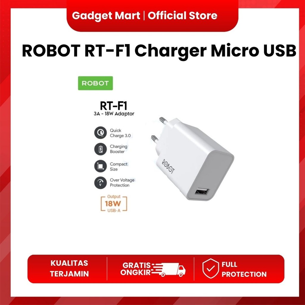 Jual ROBOT RT-F1 Charger Micro USB Type C Lightning Fast Charging 18W ...