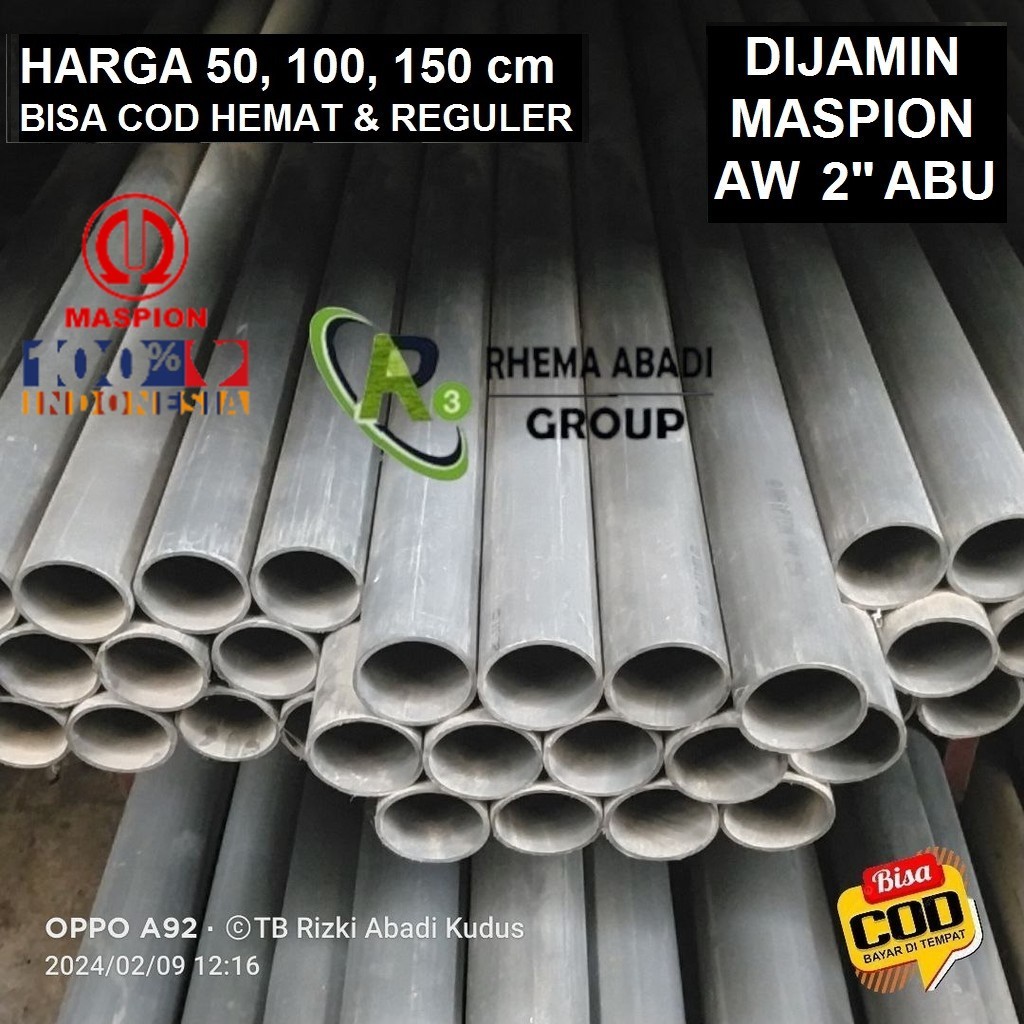 Jual Pralon Pvc Pipa Air MASPION AW 2" inch ABU (60mm) Paralon Harga ...