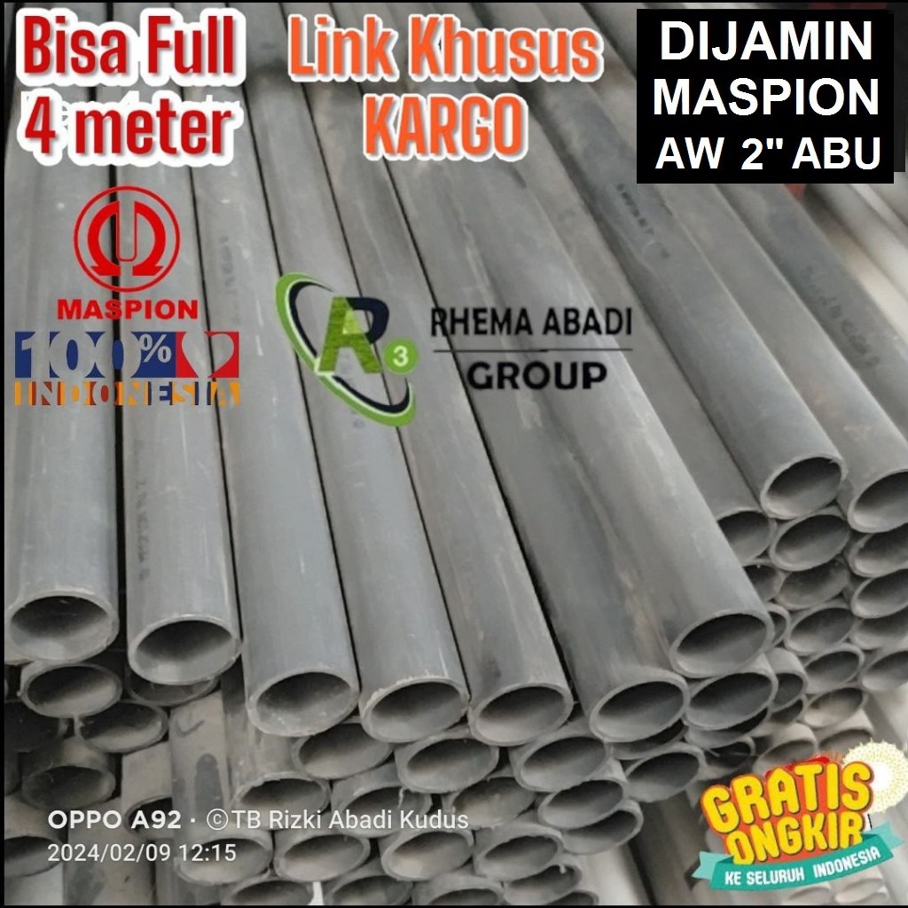 Jual Pralon Pvc Pipa Air MASPION AW ABU 2" inch (60 mm) Paralon ...