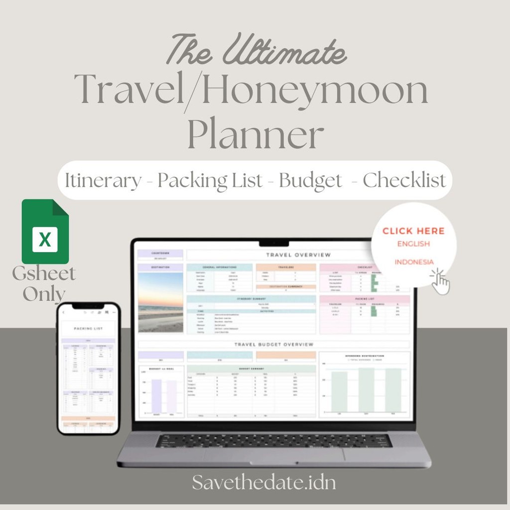 Jual Termurah Super Lengkap Travel Honeymoon Planner GSheets Travel ...