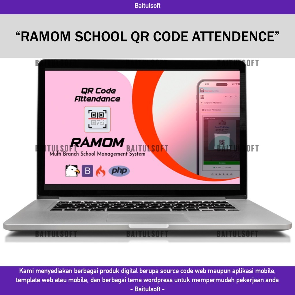 Jual SOURCE CODE APLIKASI WEB RAMOM SCHOOL QR CODE ATTENDENCE D175 BAITULSOFT | Shopee Indonesia