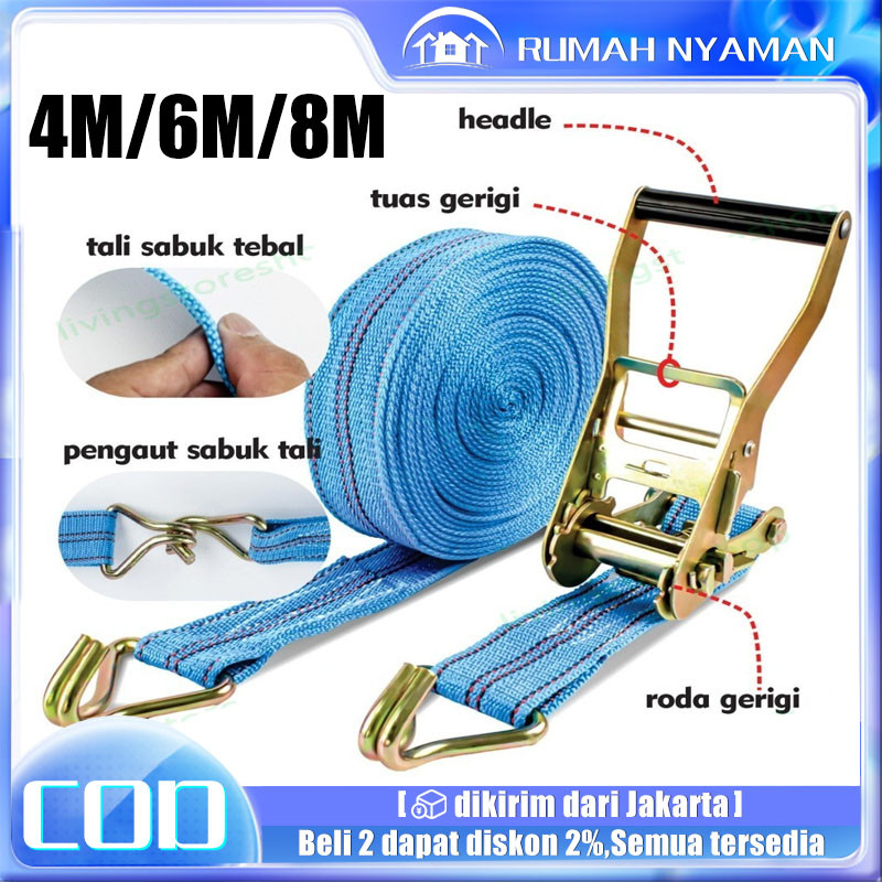 Jual 6CM Rachet tie down/4-8 meter Trek belt /10 ton tali sound/tali ...