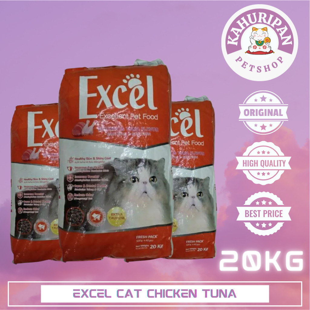 Jual EXCEL CAT FOOD CHICKEN & TUNA 20kg - kibble Segitiga | Shopee ...