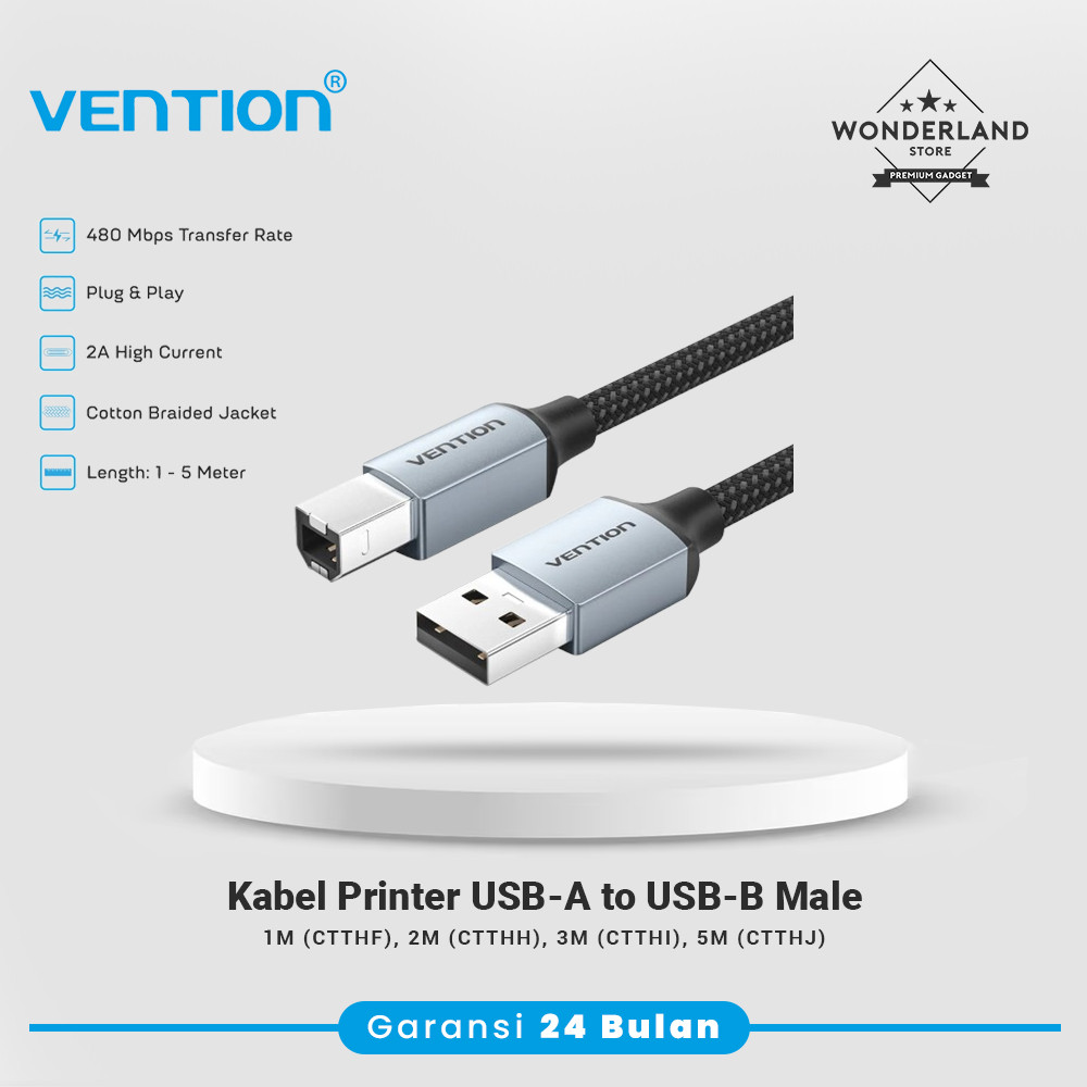 Jual Vention Kabel Printer USB-A to USB-B Male 2A Nylon Braided Kabel ...