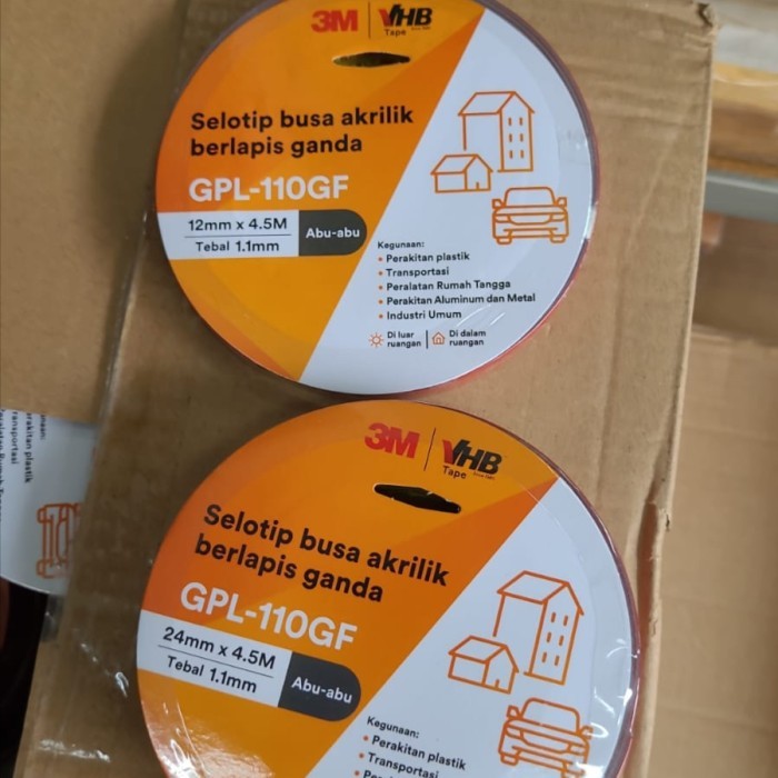 Jual Double Tape 3M VHB GPL-110GF Original / Selotip Busa Akrilik Berlapis Ganda - 12 mm 24 mm ...
