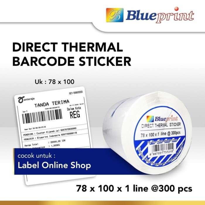 Jual DIRECT THERMAL STICKER LABEL BLUEPRINT 78mm X 100mm X 1 Line ...