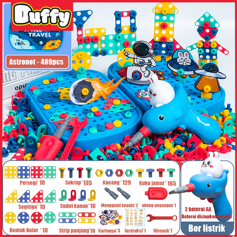 Jual Duffy toys 489Pcs Mainan Bor Obeng Anak / Kotak Peralatan Sekrup ...