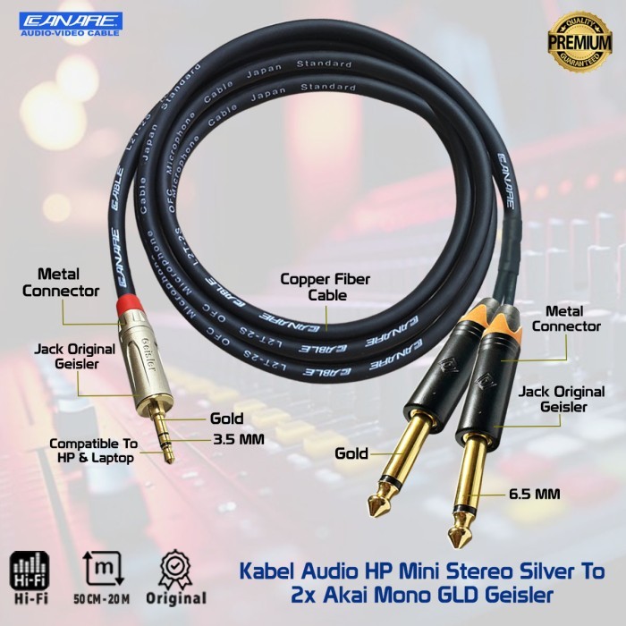 Jual Kabel Audio HP Jack Mini AUX Stereo SLV 3.5 mm To 2x Akai Mono GLD ...