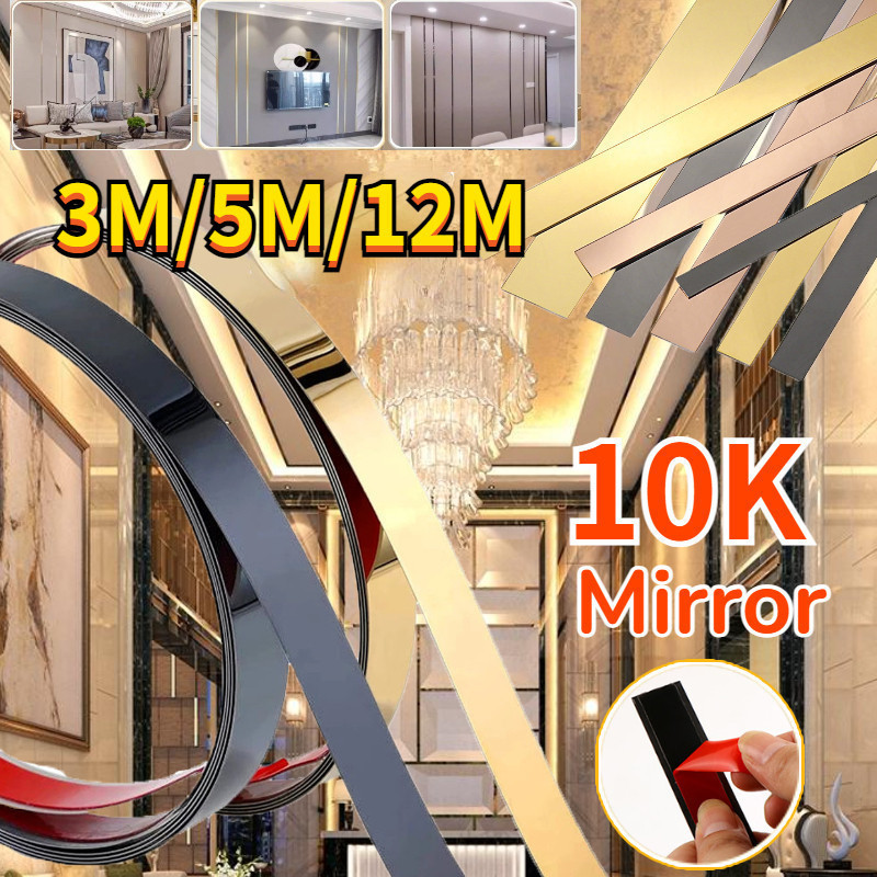 Jual 3M/5M/10M List Plat Strip Mirror Gold / Stainless SS201 Steel Flat ...