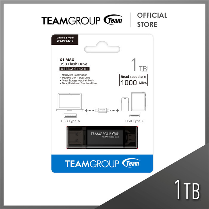 Jual TEAMGROUP USB FLASH DRIVE X1 MAX 1TB (1000GB) USB 3.2 Gen2 - Black ...