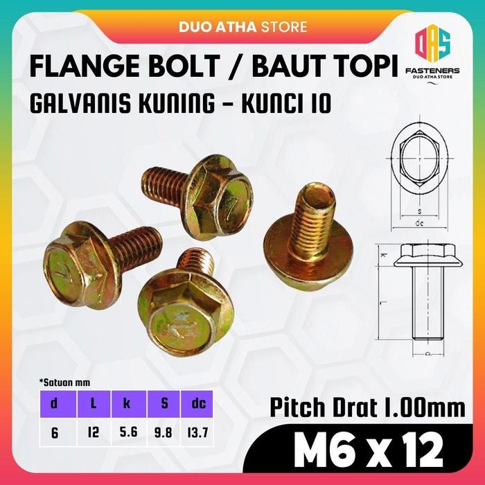 Jual Flange Bolt M6x12 / Baut Flange M6x12 / Baut Topi M6x12 Galvanis ...
