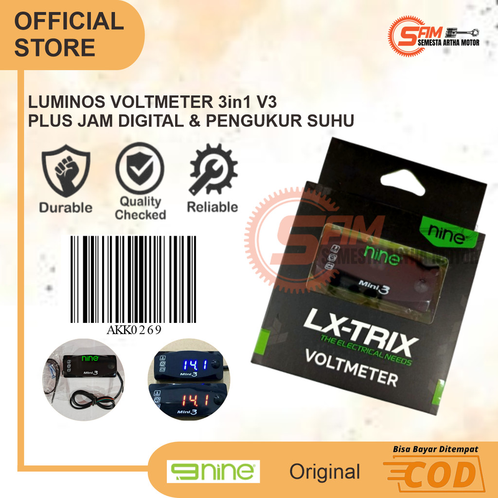 Jual Luminos Voltmeter Digital 3in1 V3 Alat Ukur Tegangan Aki Motor ...