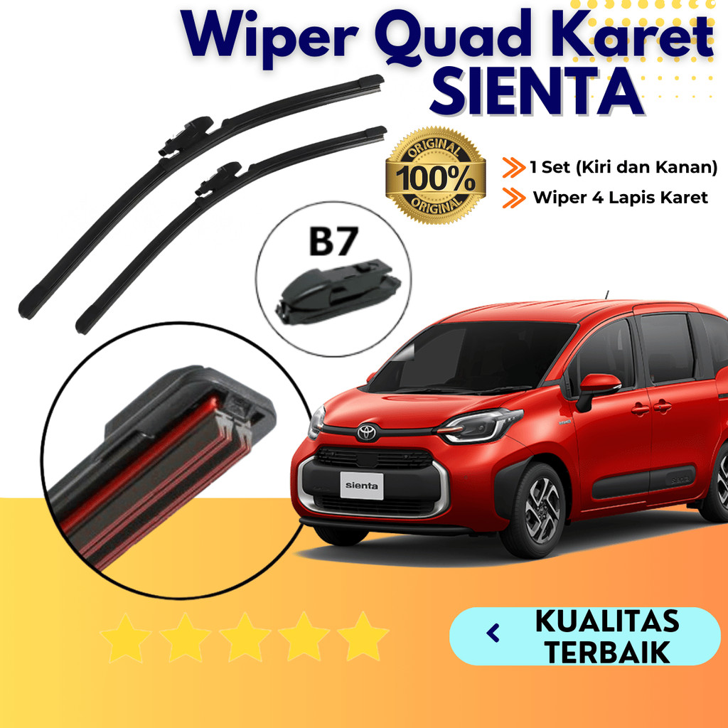 Jual Wiper Quad 4 Karet Toyota Sienta Frameless Model Karet Quad Blade ...