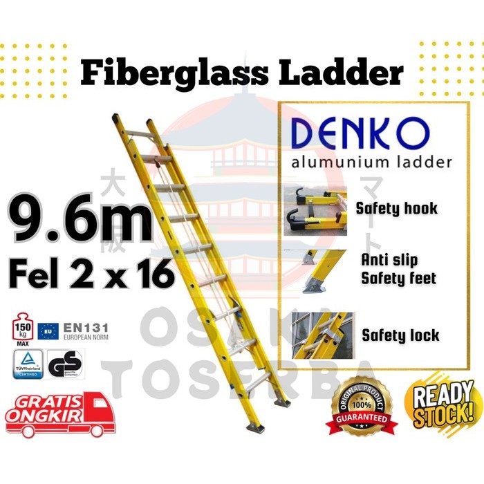 Jual Tangga Fiberglass 9 Meter Alumunium Extension Tangga PLN Denko 9M - Fel 2x16 | Shopee Indonesia