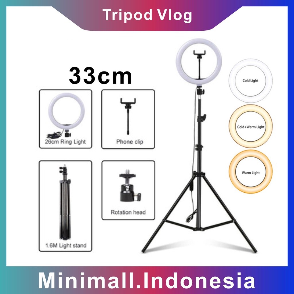 Jual Ring Light 33cm + Tripod 2m - Lampu Makeup - Lampu Selfie - Lampu ...