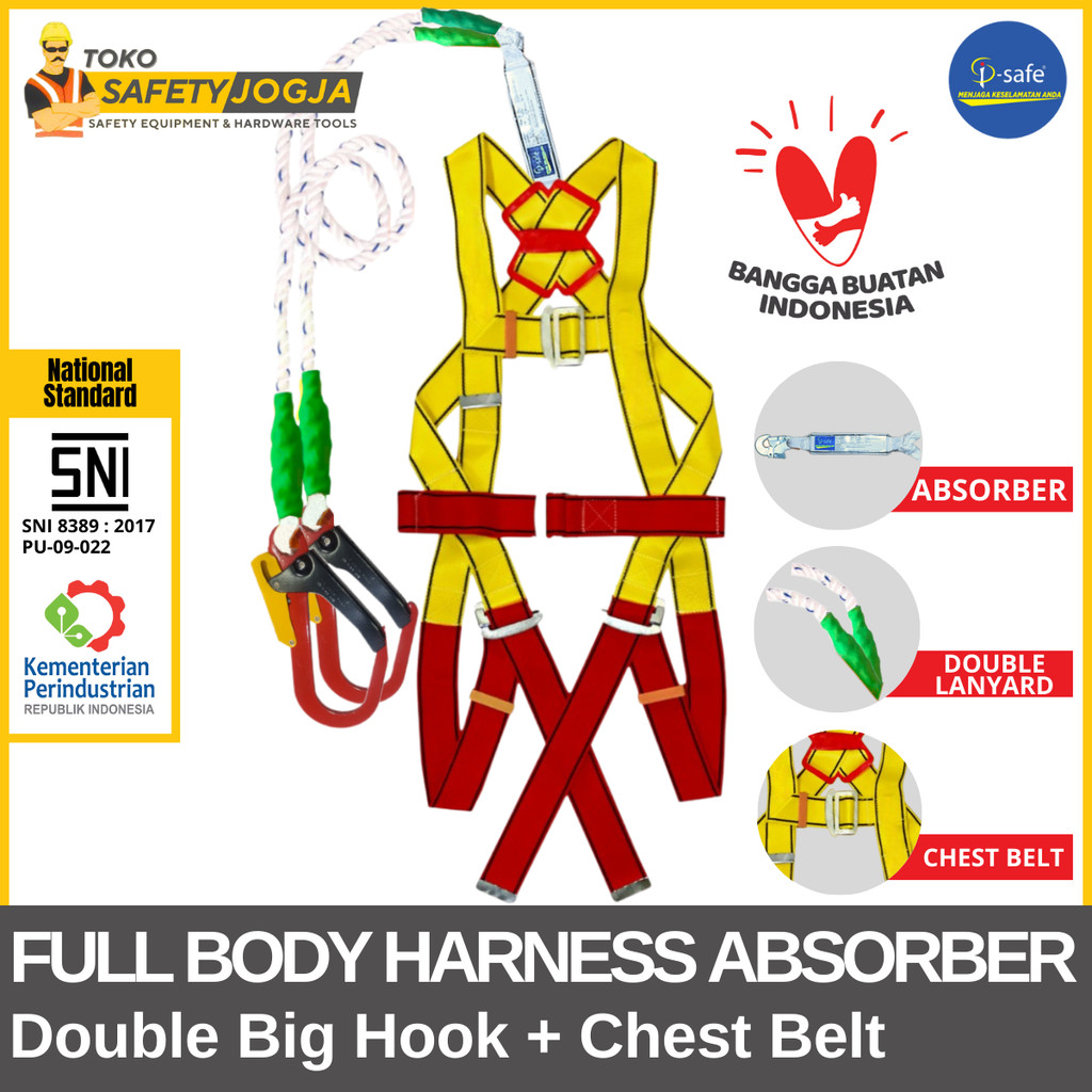 Jual Safety Full Body Harness I-SAFE Double Big Hook ABSORBER Tali Dada Sertifikat SNI Climbing ...