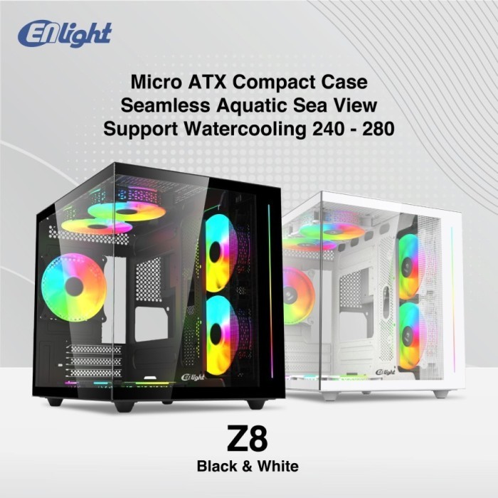 Jual Casing PC Enlight Z8 BLACK (M-ATX) 3 fan RGB 3.5"x2/ 2.5"x2 / USB ...
