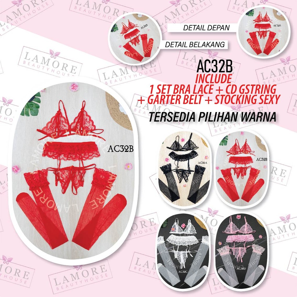 Jual CD G String Bra Set + Stocking Sexy + Garter Belt Lace Premium ...