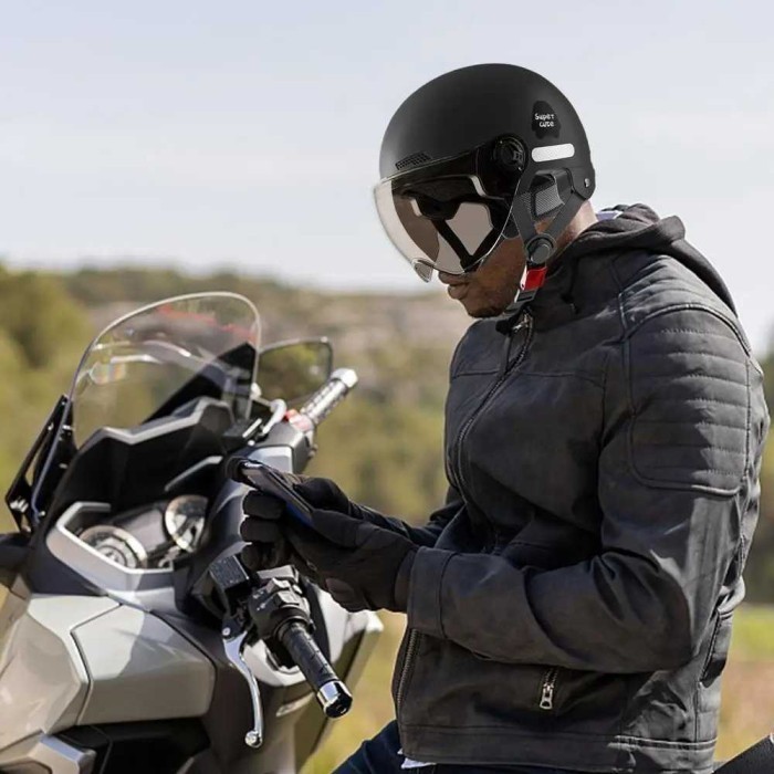 Jual DMKN Helm Sepeda Skuter Motor Half Face Dark Visor Retro Vintage ...