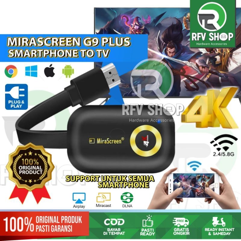 Jual MIRASCREEN G9 PLUS 2,4G/5G 4K HDMI Wireless Display Dongle Mirroring smartphone to TV ...