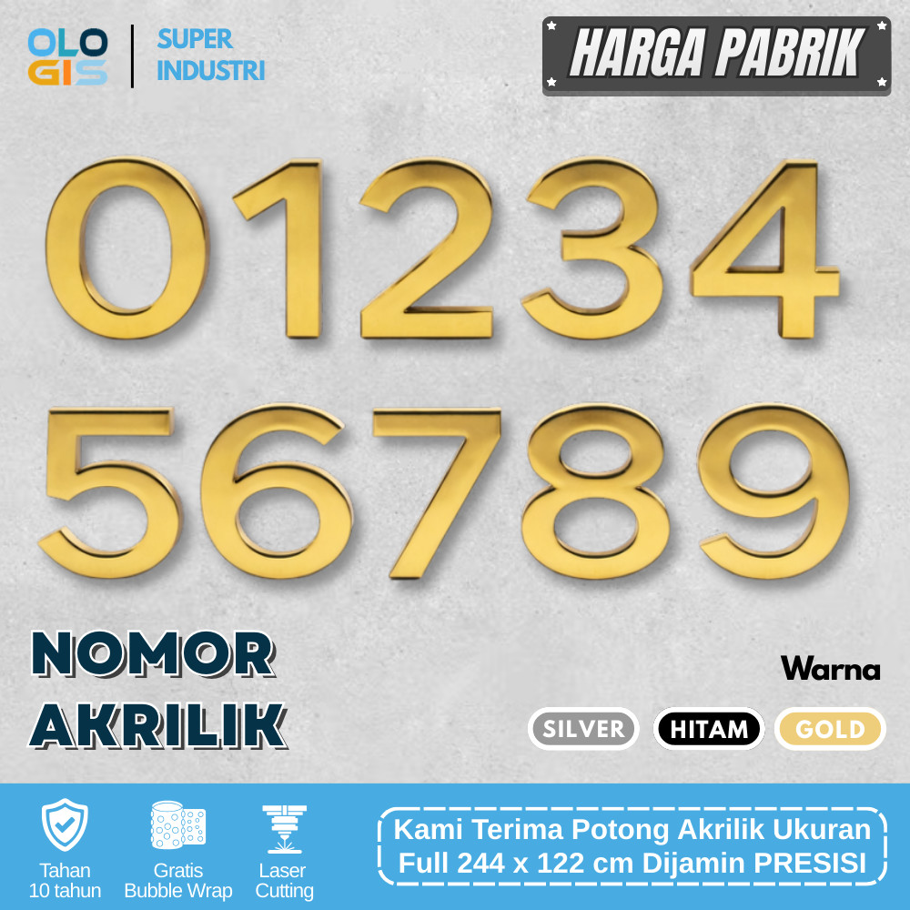 Jual OLOGIS - Angka Timbul Akrilik 3D Custom Tebal Gold Mirror Hitam ...