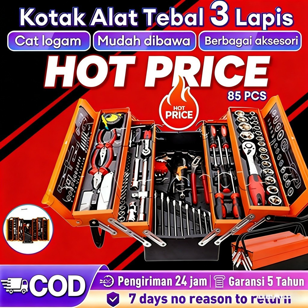 Jual Garansi 5 tahun | Tool Kit 85 Pcs Tool Box Kunci Sok Set Pekerjaan ...