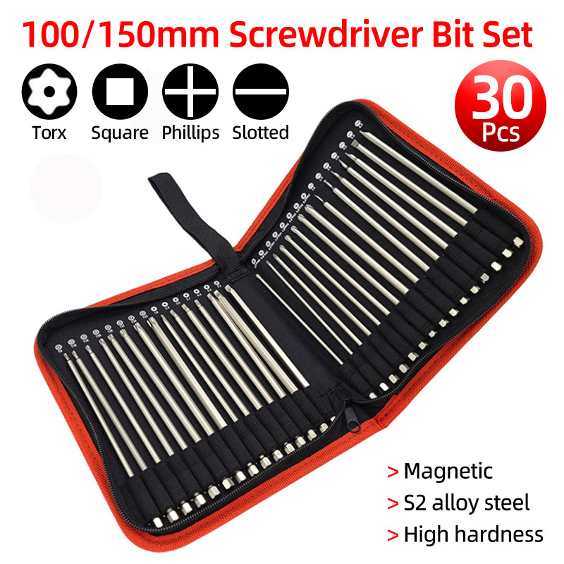Jual 30Pcs Set 100/150mm S2 Steel Magnetic Screwdriver Bits 1/4 In Hex ...