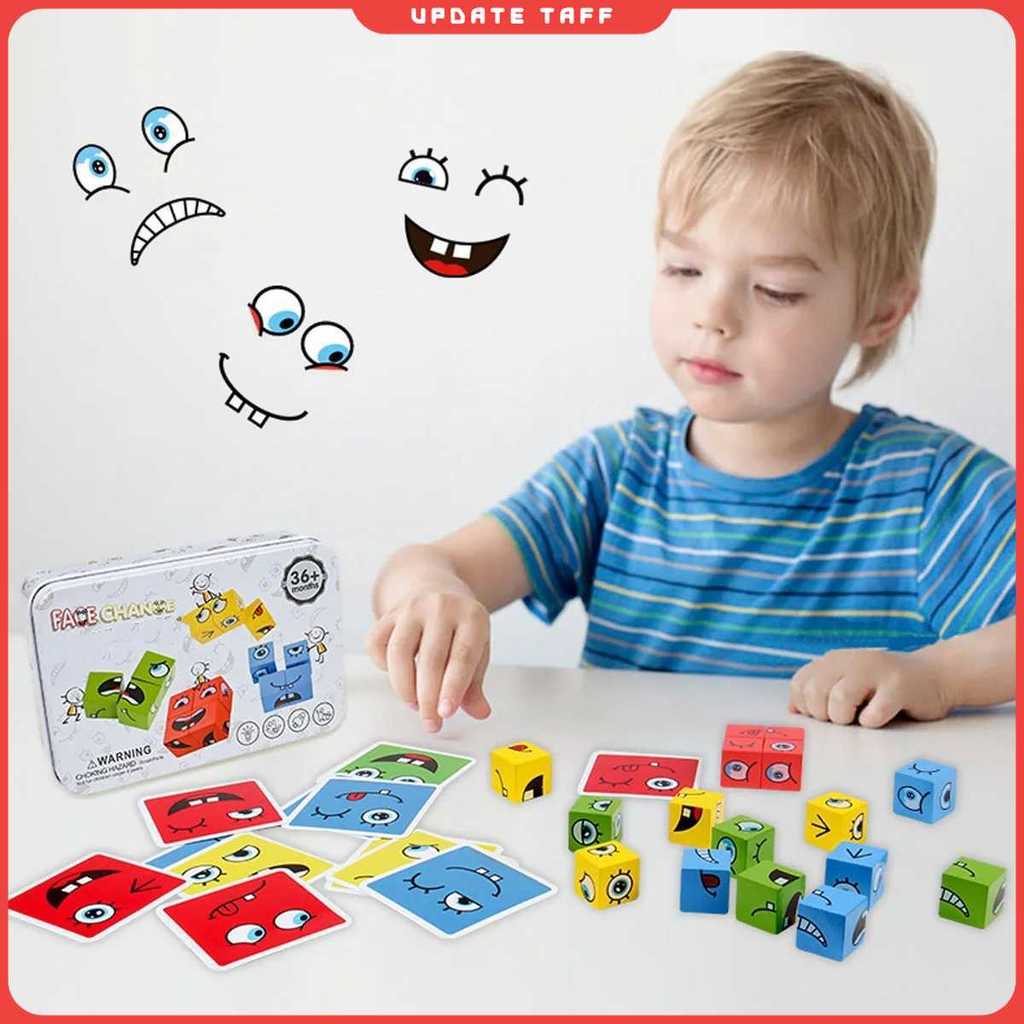 Jual Yijia Mainan Puzzle Kubus Kayu Face Changing Funny Building Blocks ...
