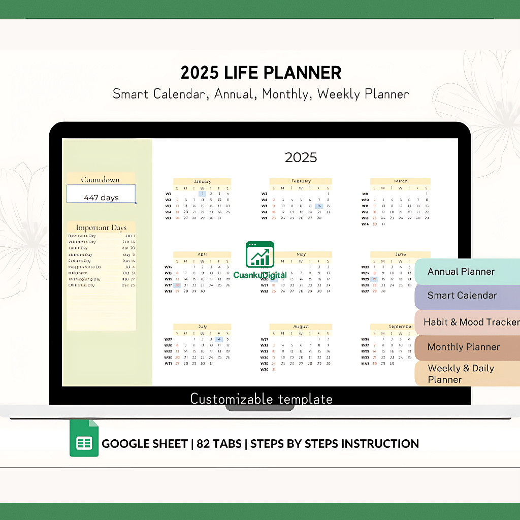 Jual Planner Digital 2025 Google Sheets Harian Mingguan Bulanan ...
