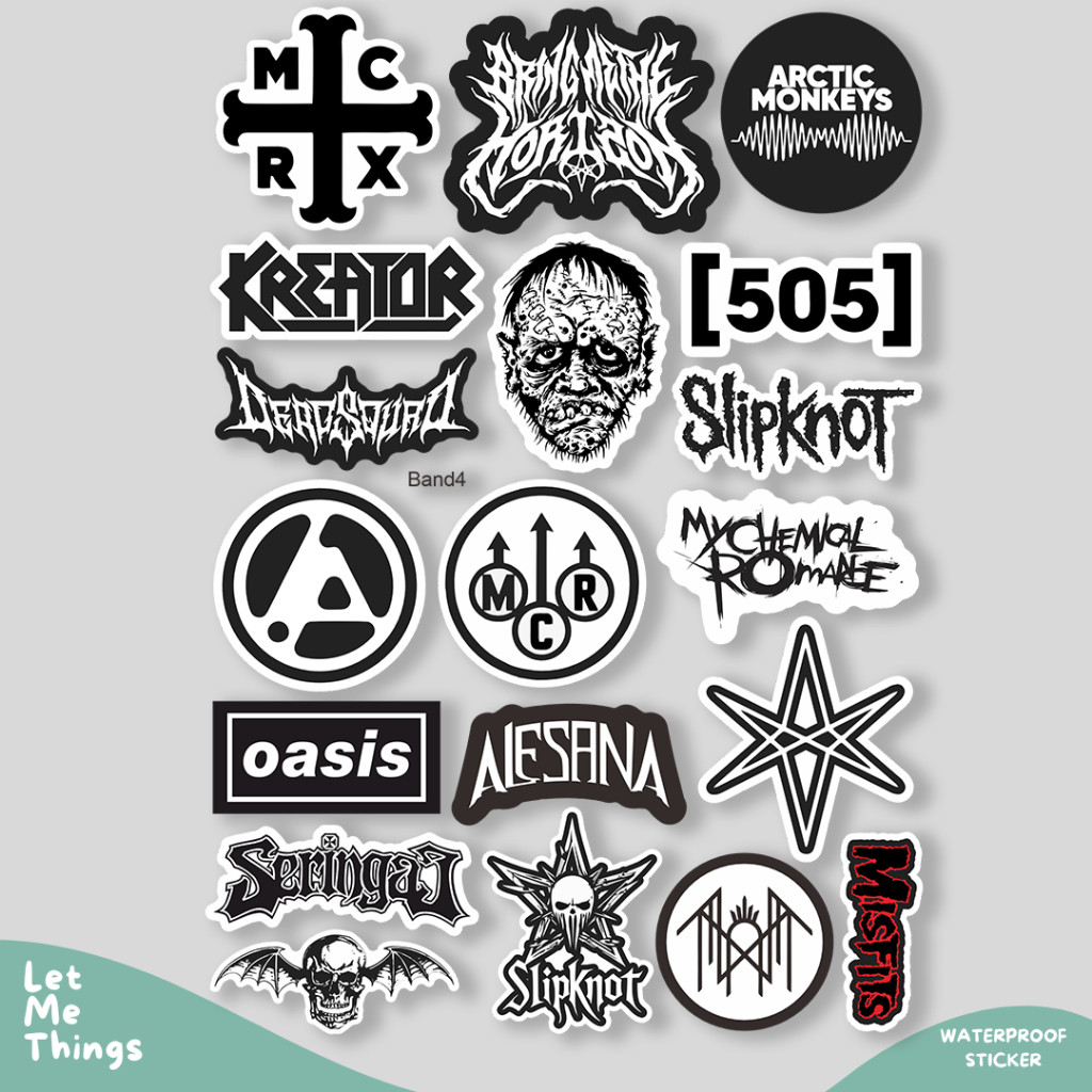 Jual sticker pack band rock metal black white || stiker helm case hp ...
