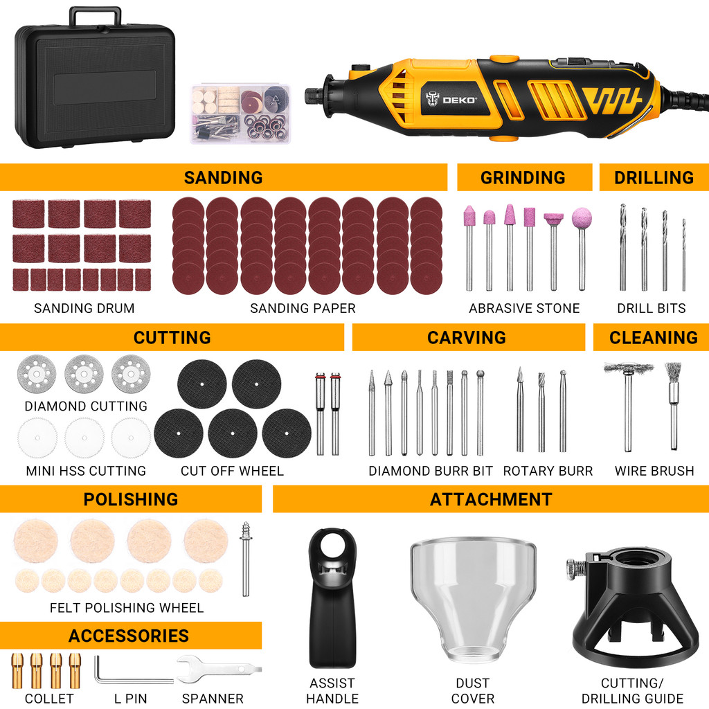 Jual DEKO Rotary Tool Kit Power Hand Rotary Tools Mini for Wood/Metal ...