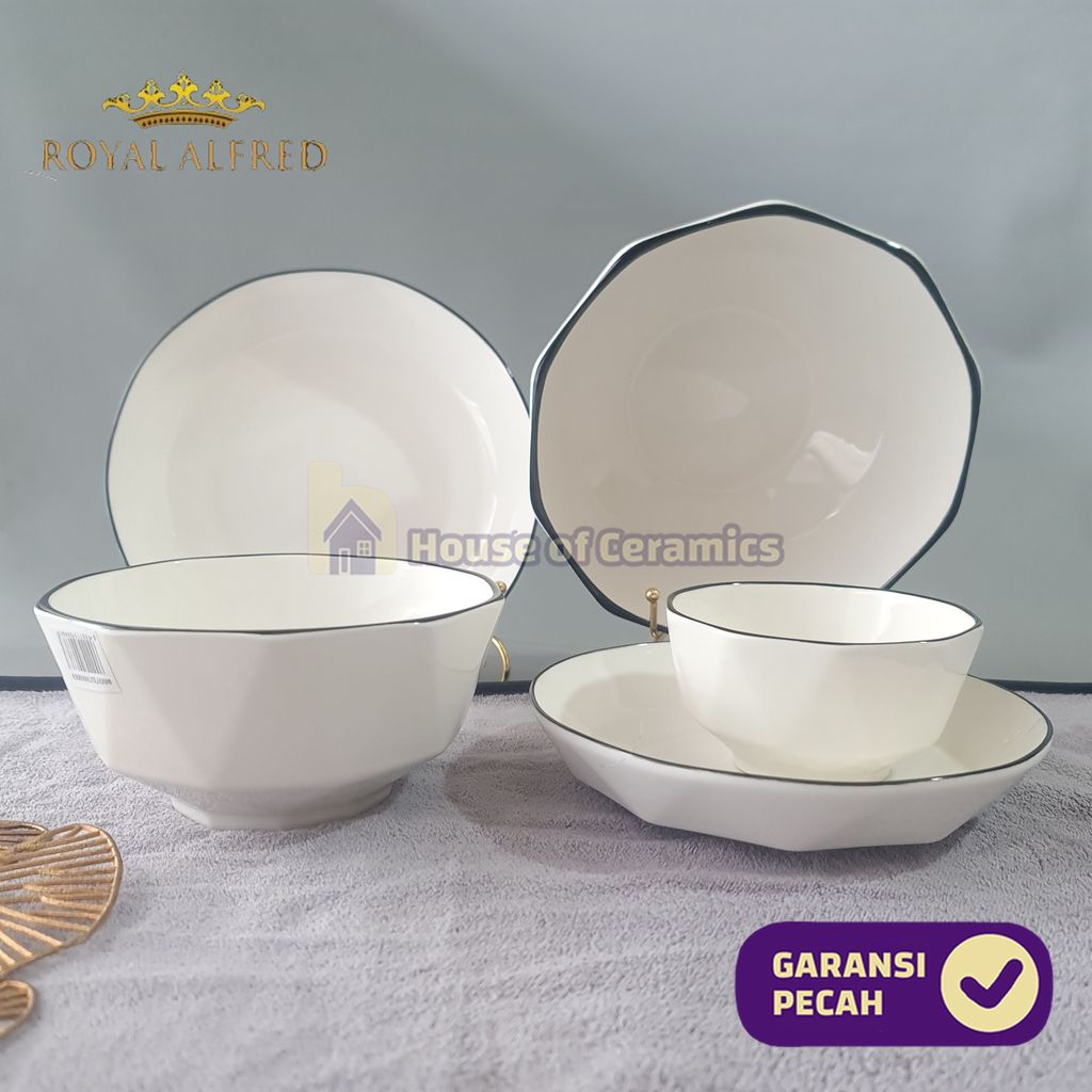 Jual ROYAL ALFRED Piring Mangkok Keramik SHANA DIAMOND Series Putih ...