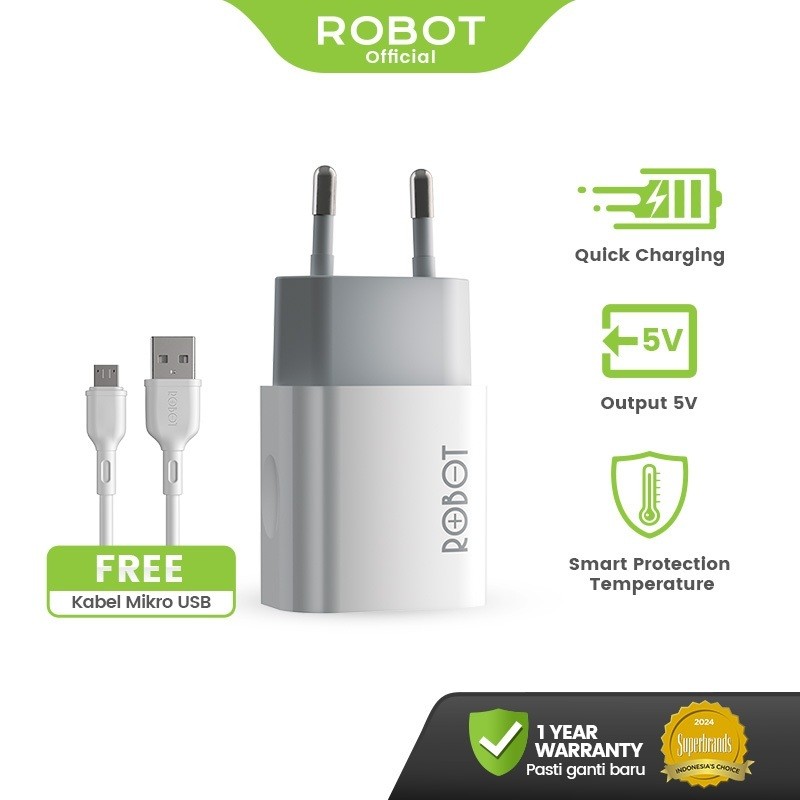 Jual ROBOT Kepala Charger Fast Charging Free Kabel Micro USB Adapter ...