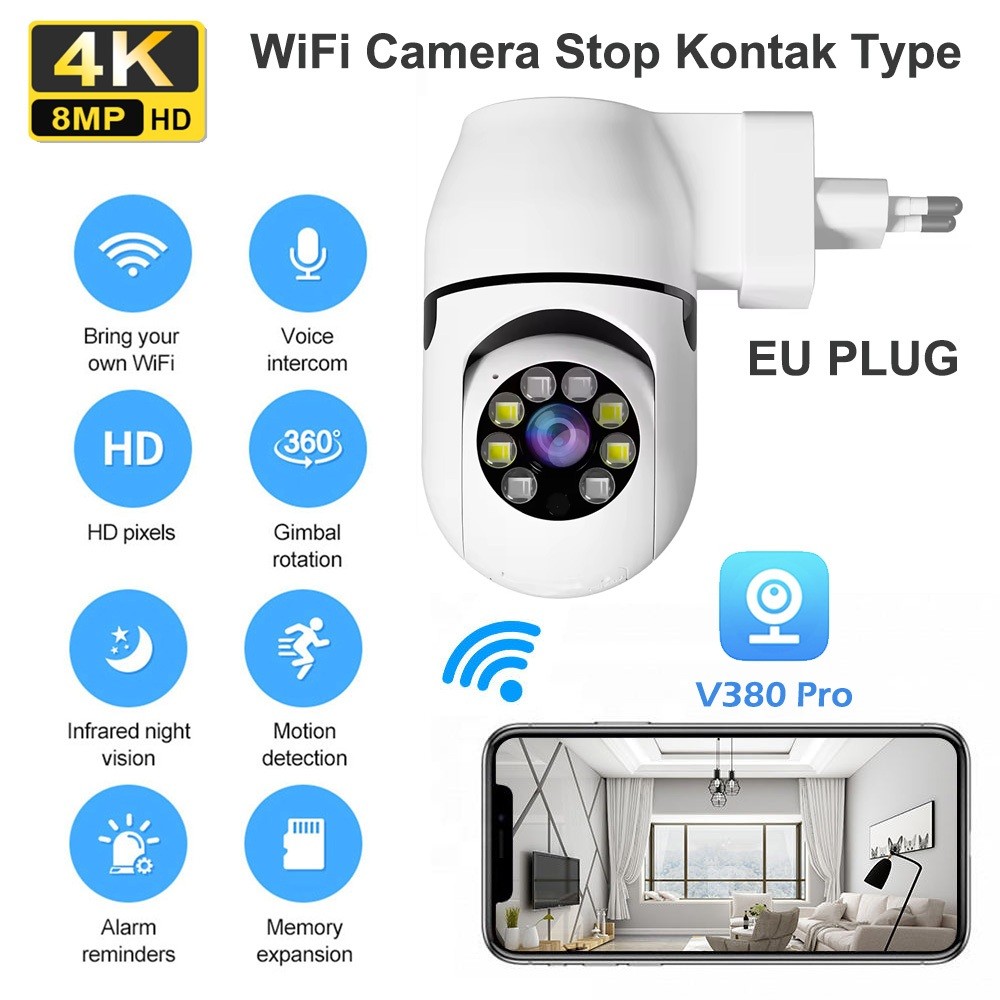 Jual CCTV IP kamera WiFi camera Stop kontak type FULL HD 8MP 360 ...