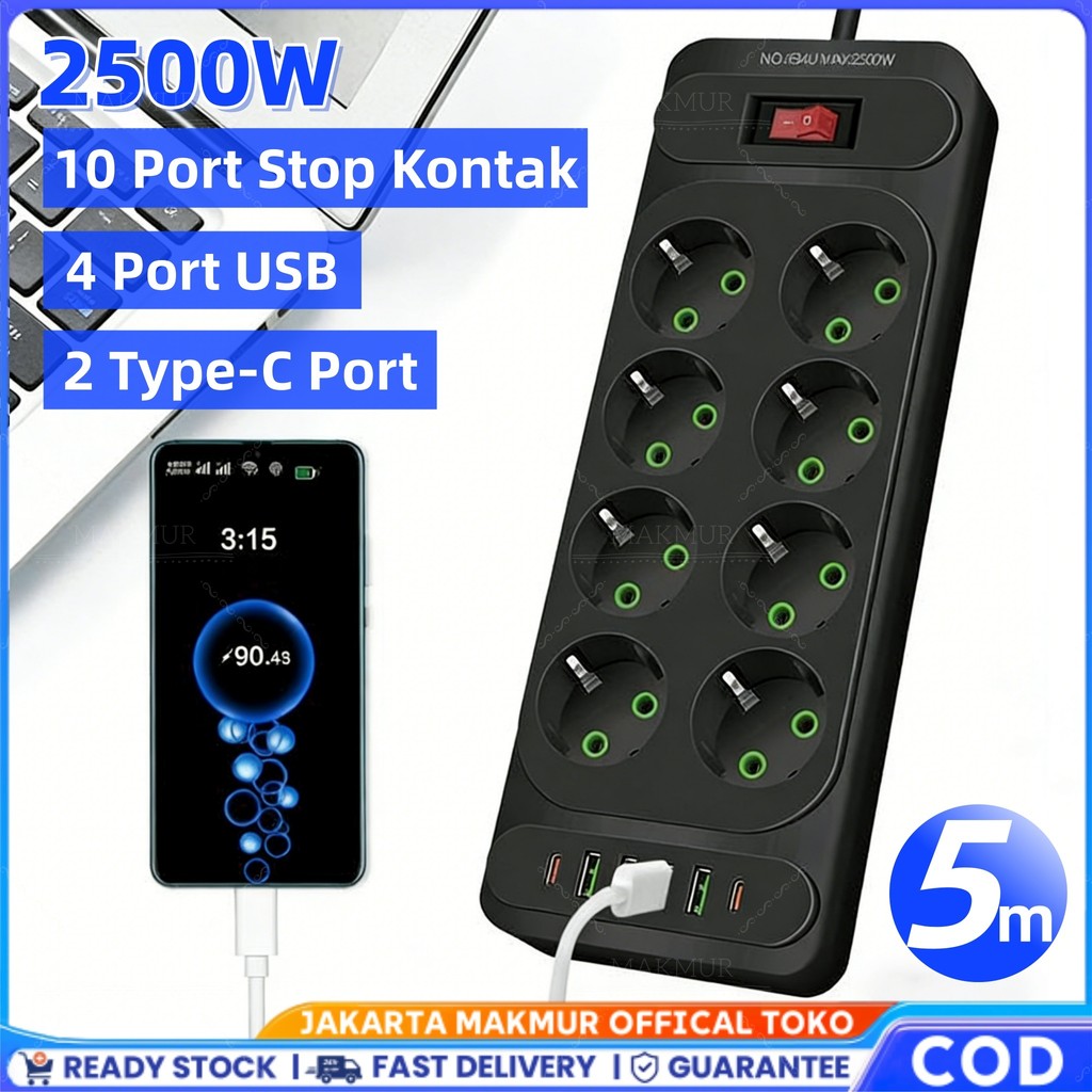 Jual 2500W Stop Kontak USB Kabel Serbaguna Multiguna Panjang 2 Meter ...